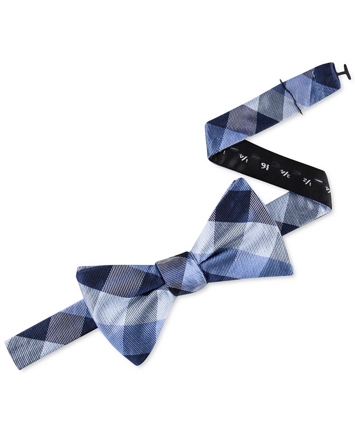 Tommy Hilfiger Men's Buffalo Check Bow Tie & Solid Pocket Square Set ...