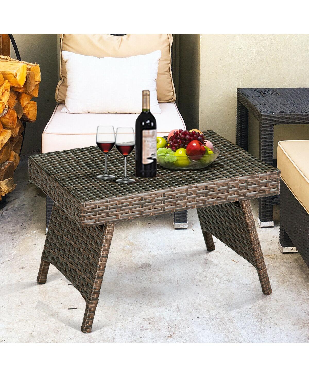Click here for Patio Folding Wicker Side Coffee Table Poolside Ga... prices