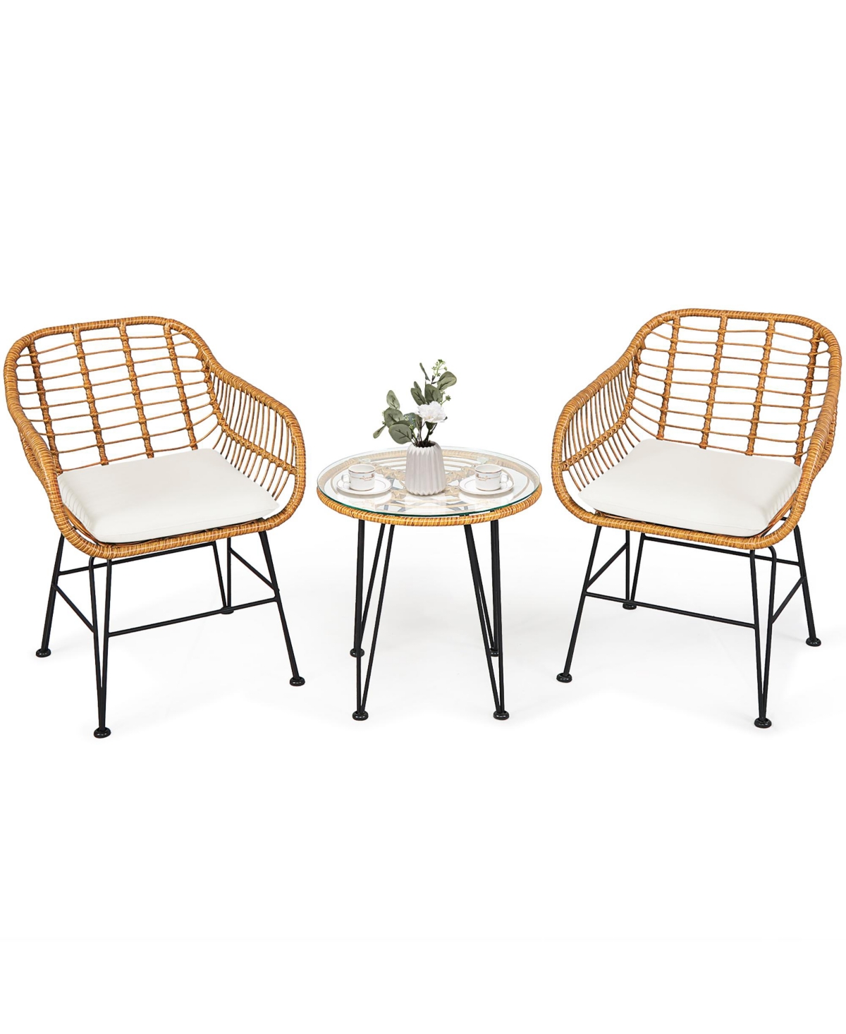 Click here for 3PCS Patio Rattan Bistro Furniture Set Cushioned C... prices