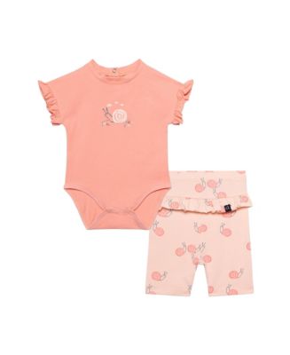 Baby Girl Organic Cotton Printed Onesie & Capri Set Peach & Pink Snails ...