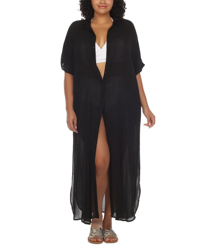 Raviya Plus Size Button-Front Cover-Up Maxi Dress & Reviews - Swimsuits ...
