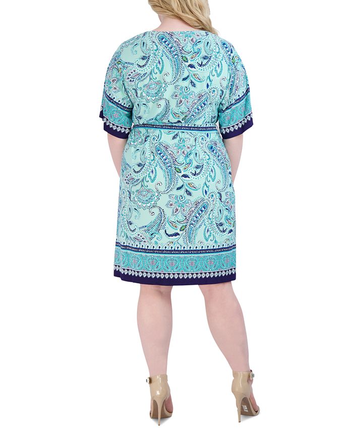 Sandra Darren Plus Size Printed Tie-Waist Jersey Dress - Macy's