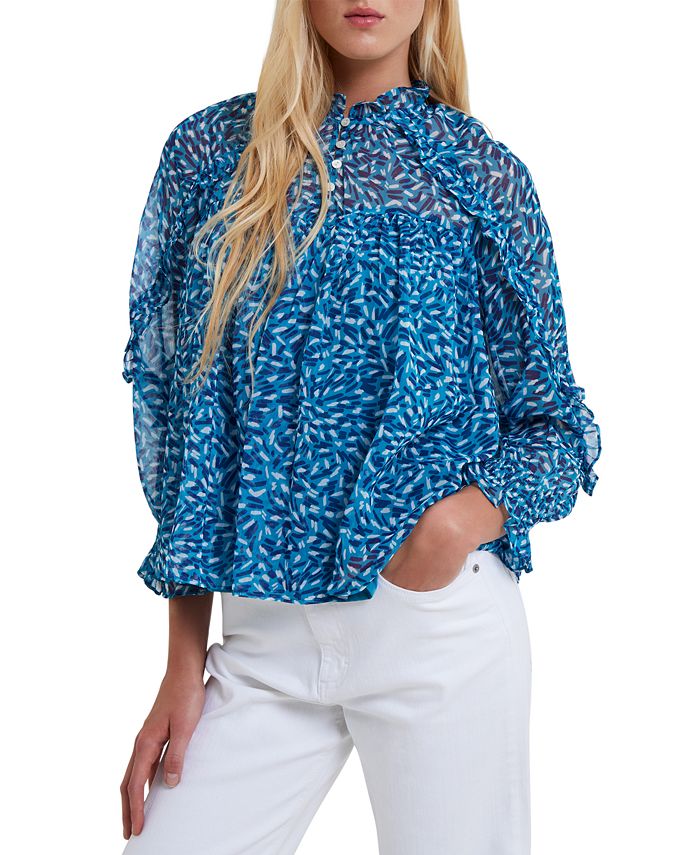 French Connection Women's Billi Printed Ruffled Blouse - Macy's