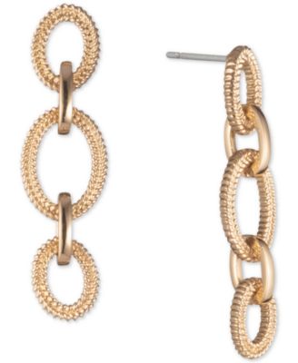Lauren Ralph Lauren Gold-Tone Textured Link Linear Drop Earrings - Macy's