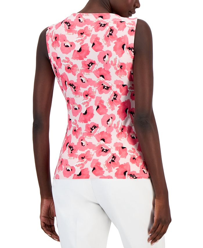 Anne Klein Women's Floral-Print Ity Ruched-Side Top, Created for Macy's ...