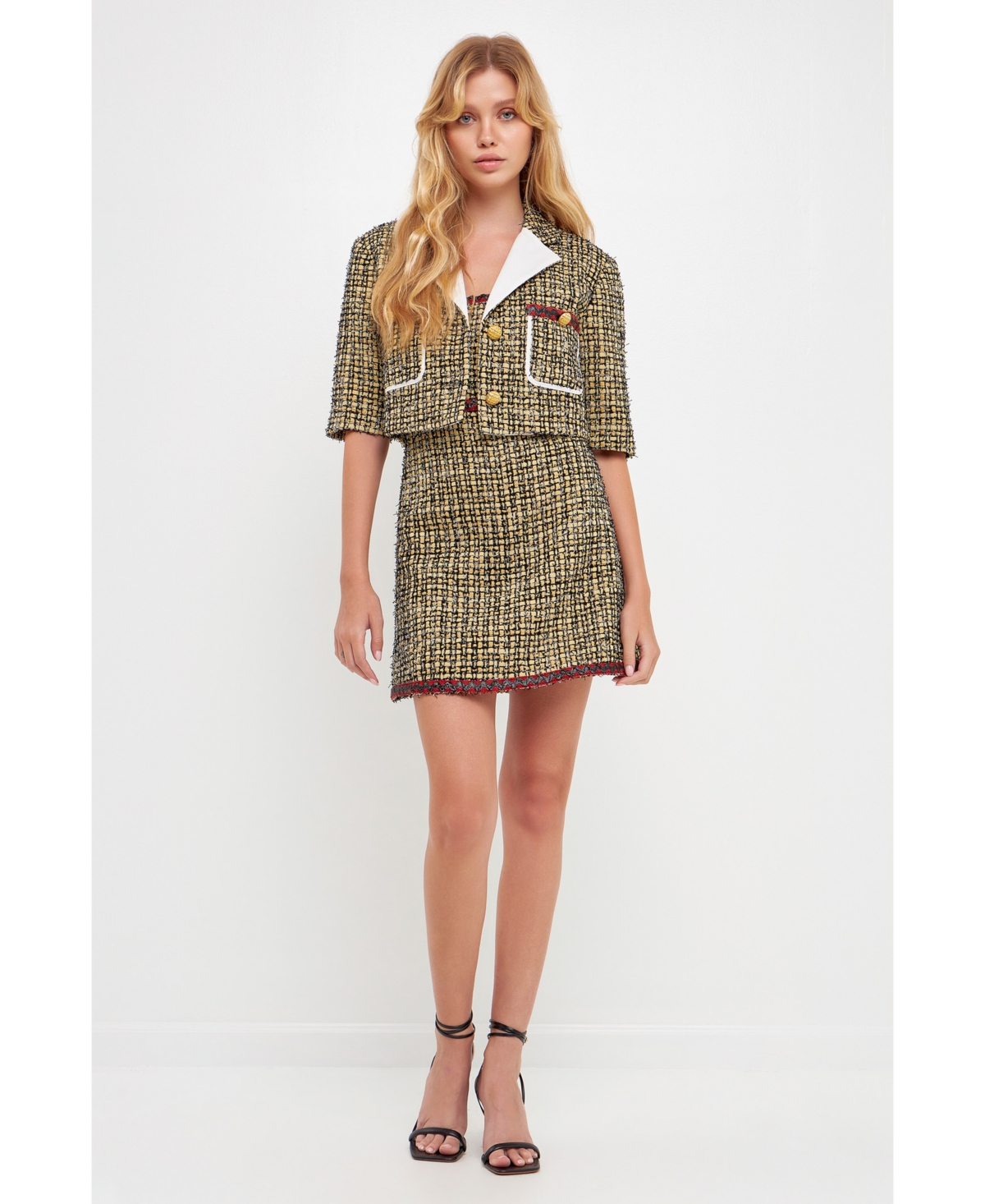 Click here for English Factory Womens Cropped Tweed Jacket - Yell... prices