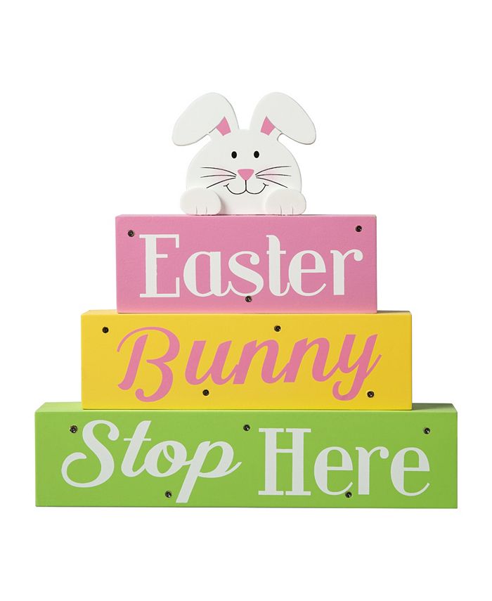 Glitzhome 12" L Easter LED Lighted Wooden Bunny Block Word Sign - Macy's