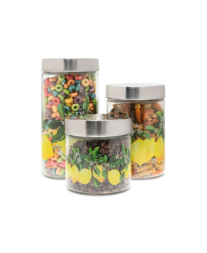 American Atelier Lemon Glass Canisters Set, 3 Piece - Macy's