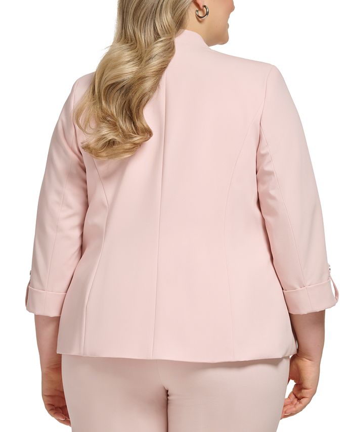 Calvin Klein Plus Size Open-Front 3/4-Sleeve Roll-Tab Jacket - Macy's