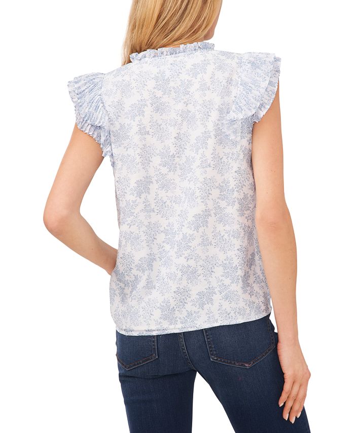 CeCe Women's Ruffled-Neck Printed Pintucked Blouse - Macy's
