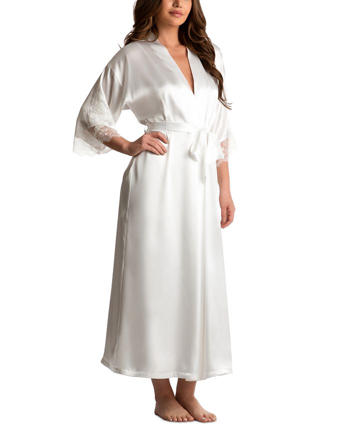 Linea Donatella Women's Satin Lace-Trim Wrap Robe - Macy's