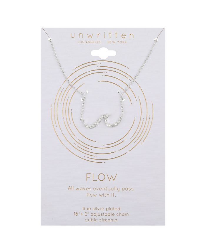 Unwritten Fine Silver Plated Cubic Zirconia Wave Design Necklace - Macy's