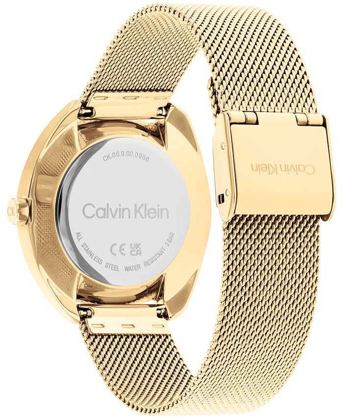 Calvin Klein Women's Gold-Tone Stainless Steel Mesh Bracelet Watch 34mm ...