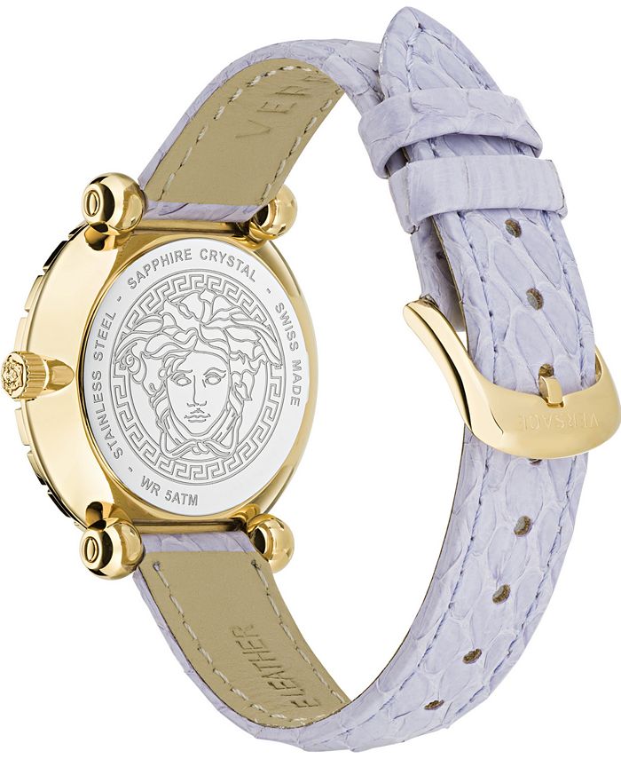 Versace Women's Swiss Greca Twist Purple Leather Strap Watch 35mm - Macy's