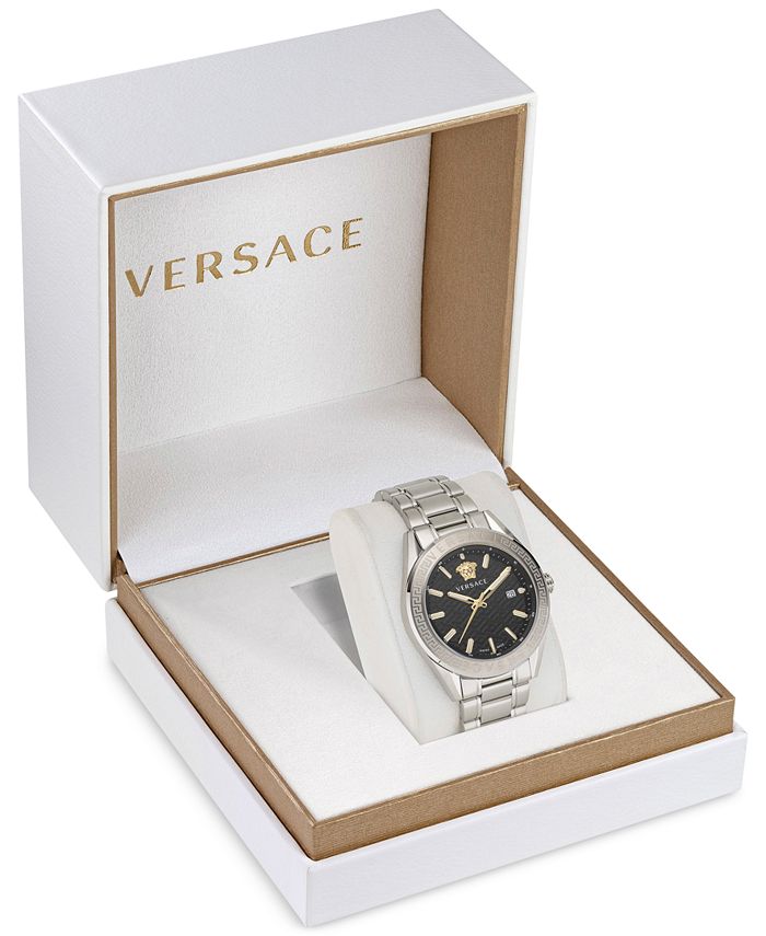 Versace Men's Swiss V-Code Stainless Steel Bracelet Watch 42mm - Macy's