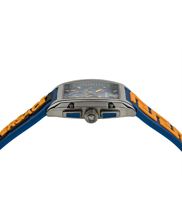 Versace Men's Swiss Chronograph Dominus Blue & Orange Silicone Strap ...