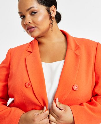 Bar III Plus Size Textured Crepe Faux-Double-Breasted Blazer, Created ...