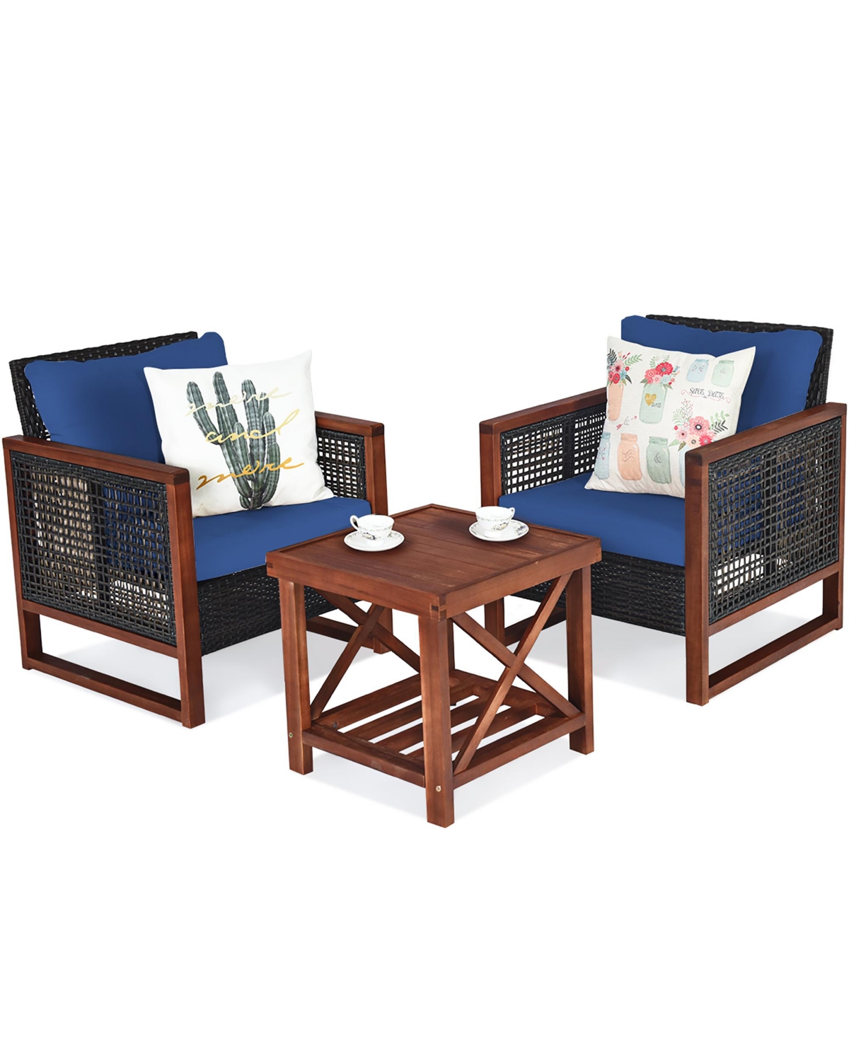 Click here for 3PCS Patio Wicker Furniture Set Solid Wood Frame C... prices