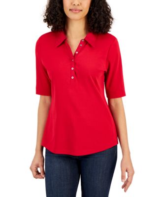 Karen Scott Women's Cotton Woven Half-Button Top, Created for Macy's ...