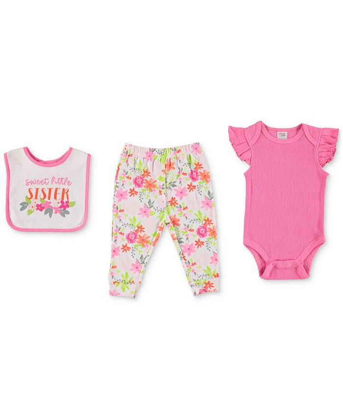 Chickpea Baby Girls Floral Bodysuit, Joggers, and Bib, 3 Piece Set - Macy's