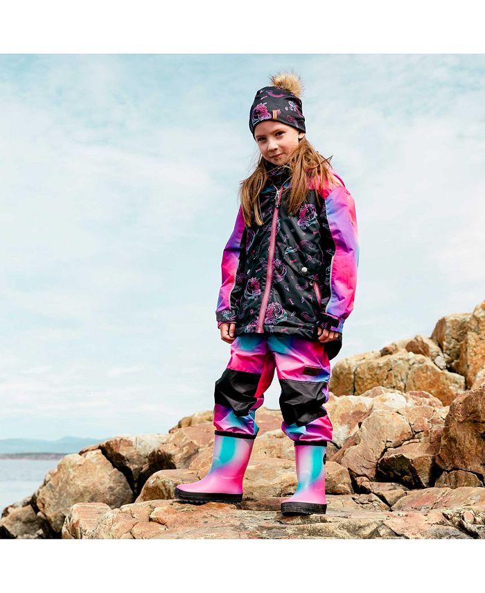 Deux par Deux Girl Printed Two Piece Spring Rain Set Black Unicorns ...