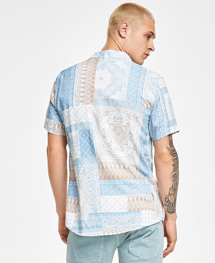 GUESS Men's Regular-Fit Patchwork Tile-Print Button-Down Shirt ...