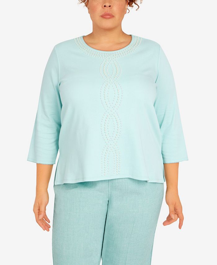Alfred Dunner Plus Size Lady Like Imitation Pearl Twist Three-Quarter ...