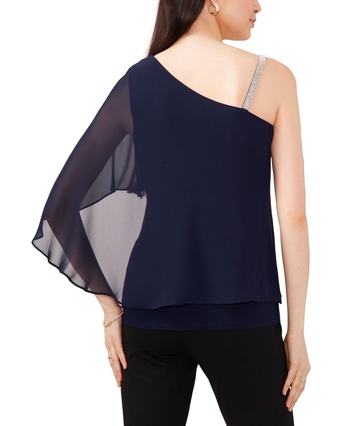 MSK Women's Rhinestone-Trimmed One-Shoulder Overlay Top - Macy's