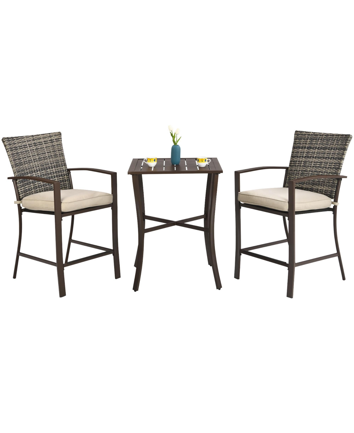 Click here for 3PCS Patio Rattan Bar Furniture Set Slat Table 2 C... prices