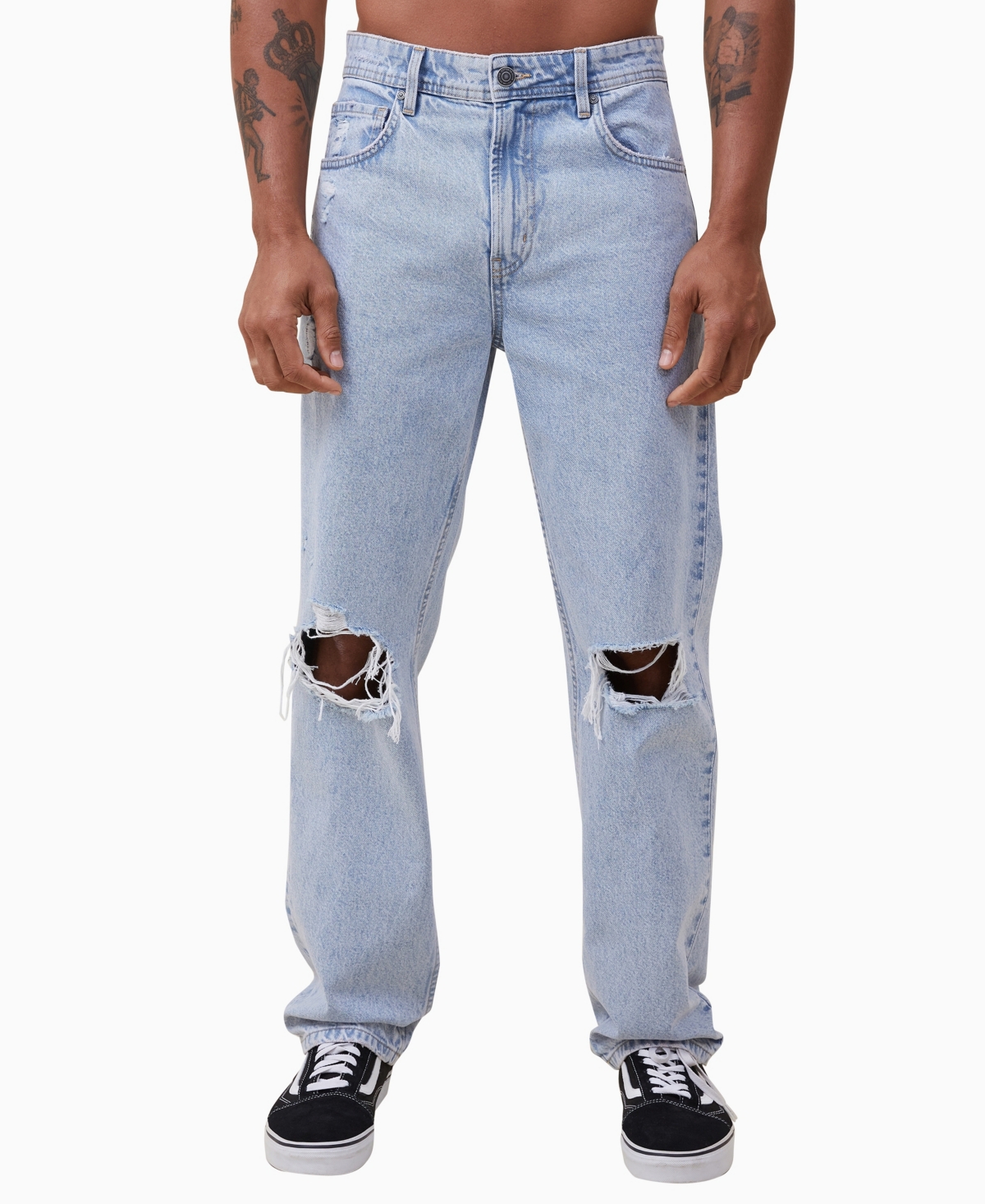 Cotton On Men's Baggy Straight Jeans In Salty Blue Rips | ModeSens