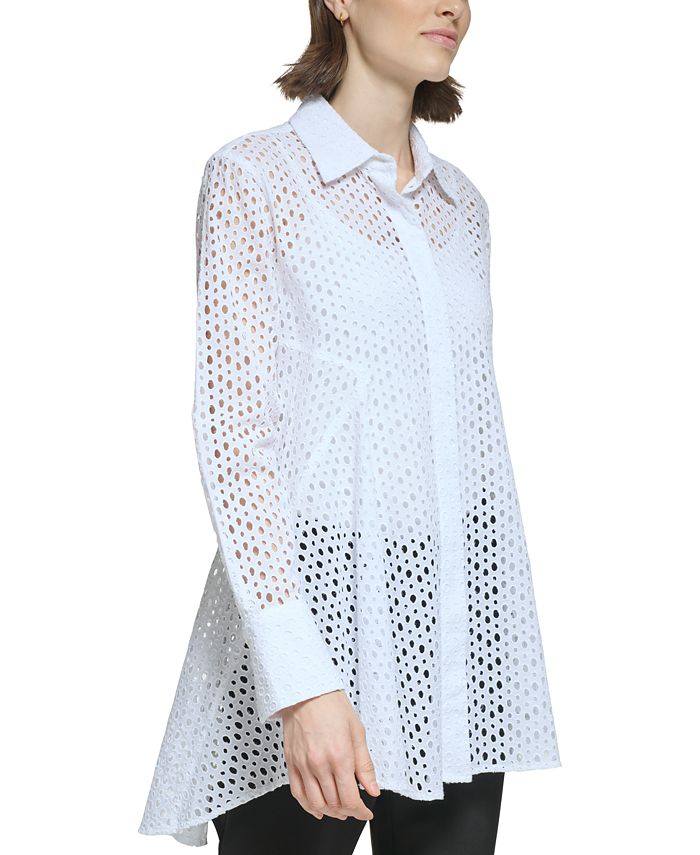 Donna Karan Women's Cotton Circle-Lace Spread-Collar Tunic - Macy's