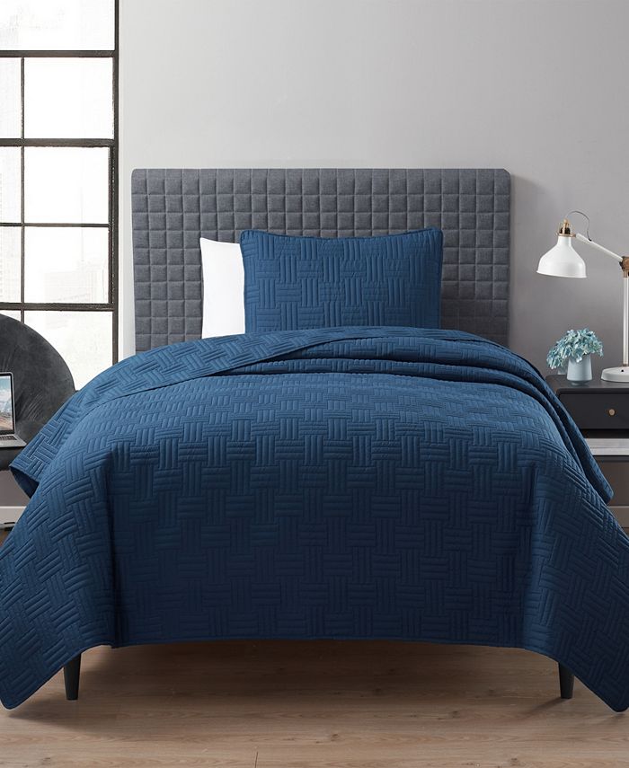 Seventh Studio Lia Blue Basketweave Pinsonic Quilt Set, Twin - Macy's