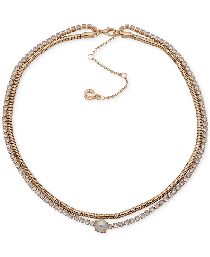 Anne Klein Gold-Tone Cubic Zirconia & Imitation Pearl Layered Collar ...