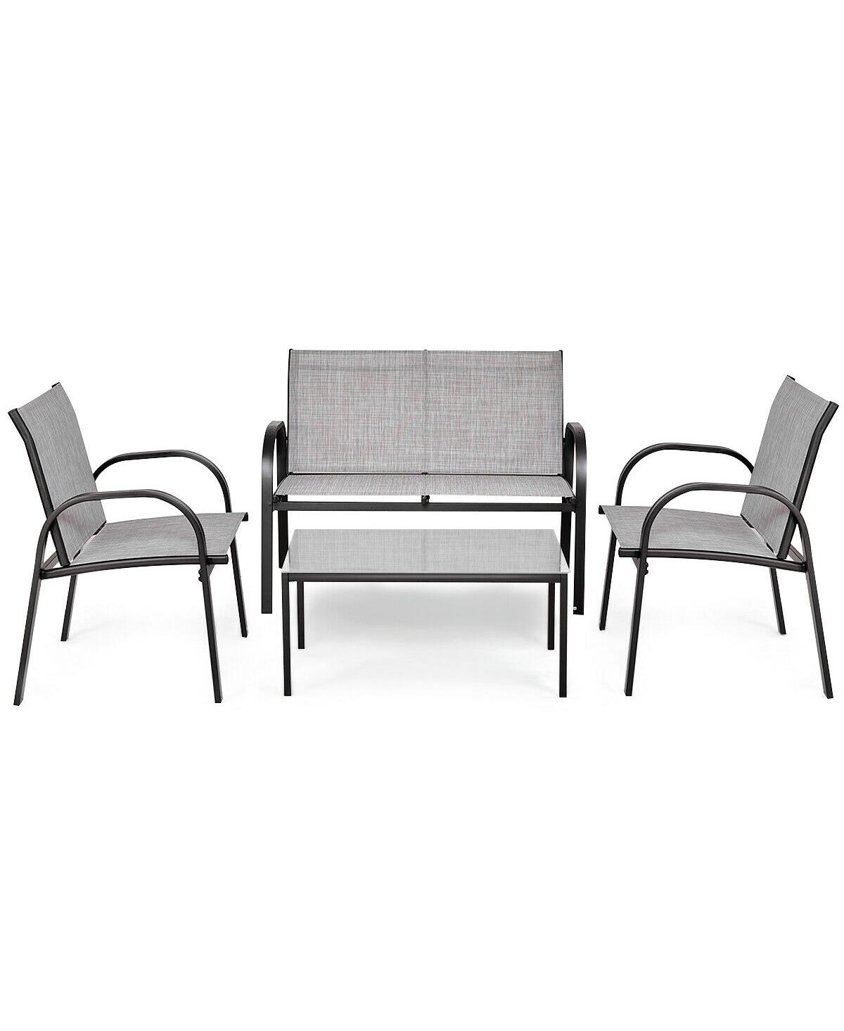 Click here for 4 Pcs Patio Furniture Set Sofa Coffee Table Steel... prices