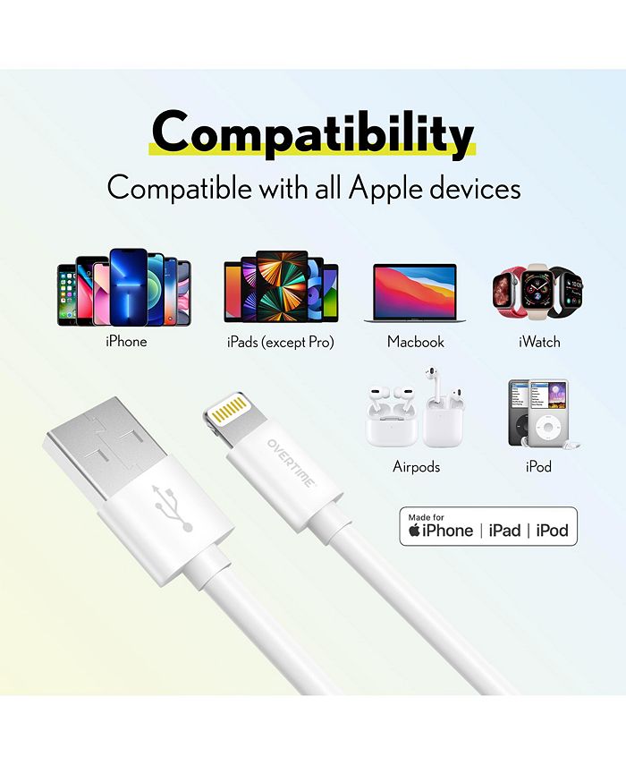 Overtime Apple MFi Certified iPhone 11/XR/SE/10/8 6ft Charging Cable ...