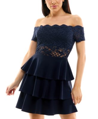 City Studios Juniors' Lace Off-The-Shoulder Dress - Macy's
