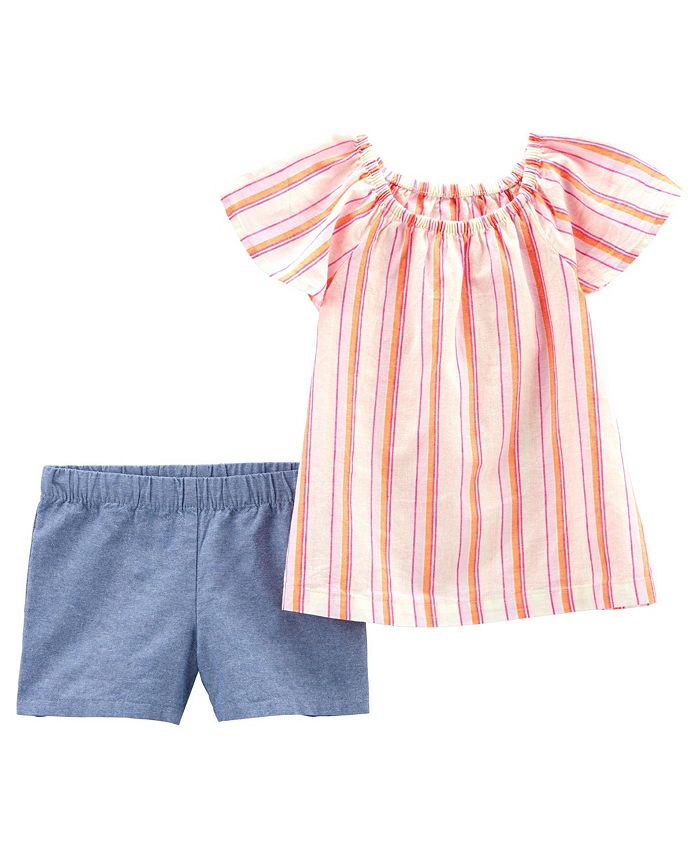 Carter's Baby Girls Striped Top and Chambray Shorts, 2 Piece Set - Macy's