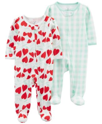Baby Girls Two Way Zip Cotton Sleep and Play, Pack of 2