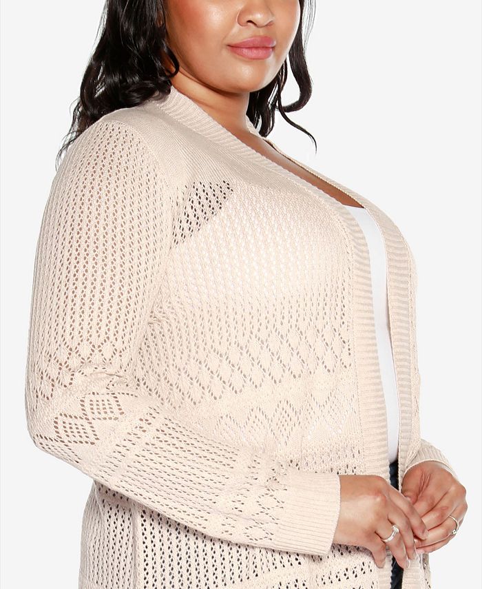 Belldini Plus Size Pointelle Open Cardigan Sweater - Macy's