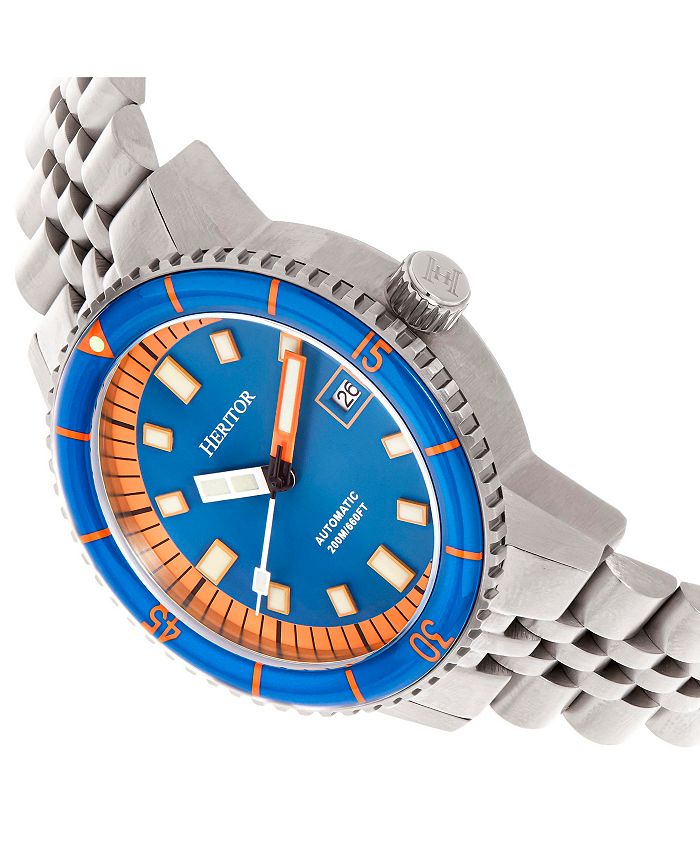 Heritor Automatic Men Edgard Stainless Steel Watch - Navy/Orange, 45mm ...