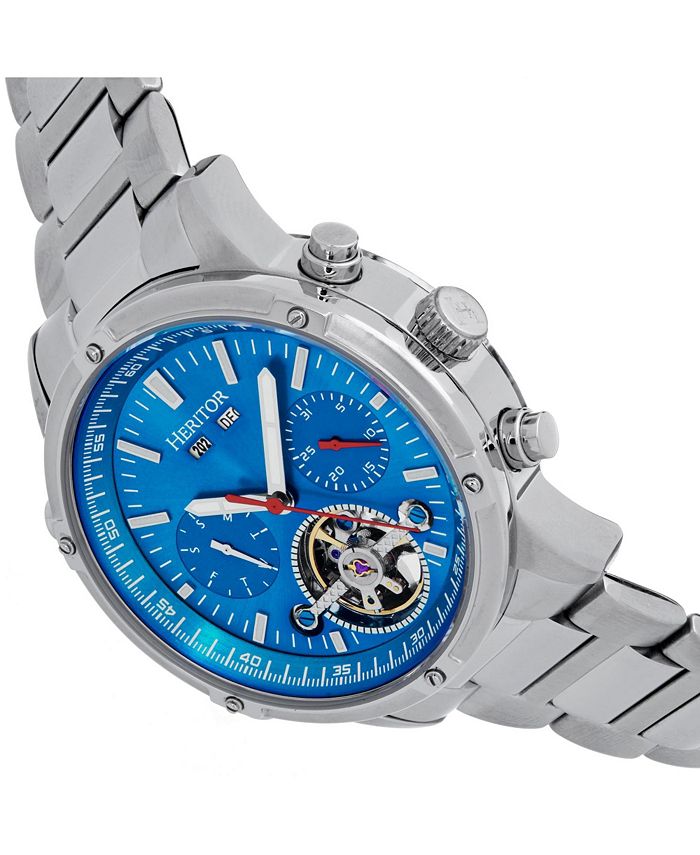 Heritor Automatic Men Wilhelm Stainless Steel Watch - Silver/Blue, 42mm ...