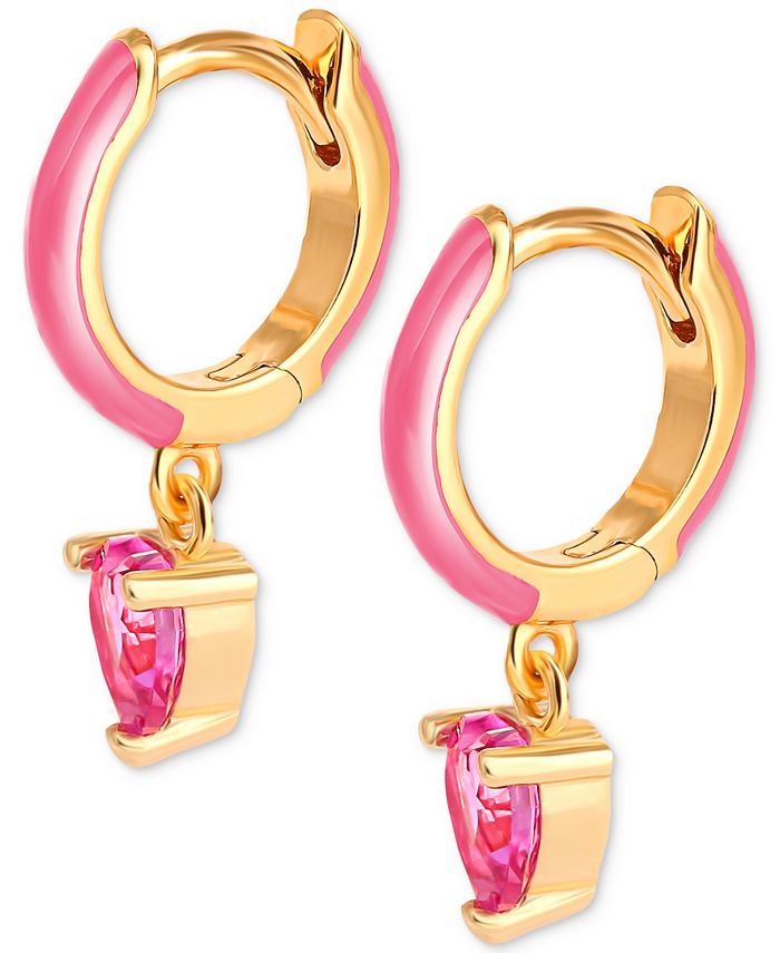 Giani Bernini Pink Cubic Zirconia & Pink Enamel Heart Dangle Hoop ...