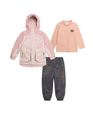 Girl Printed 3 In 1 Spring Rain Set Dusty Pink Mini Flowers & Grey ...