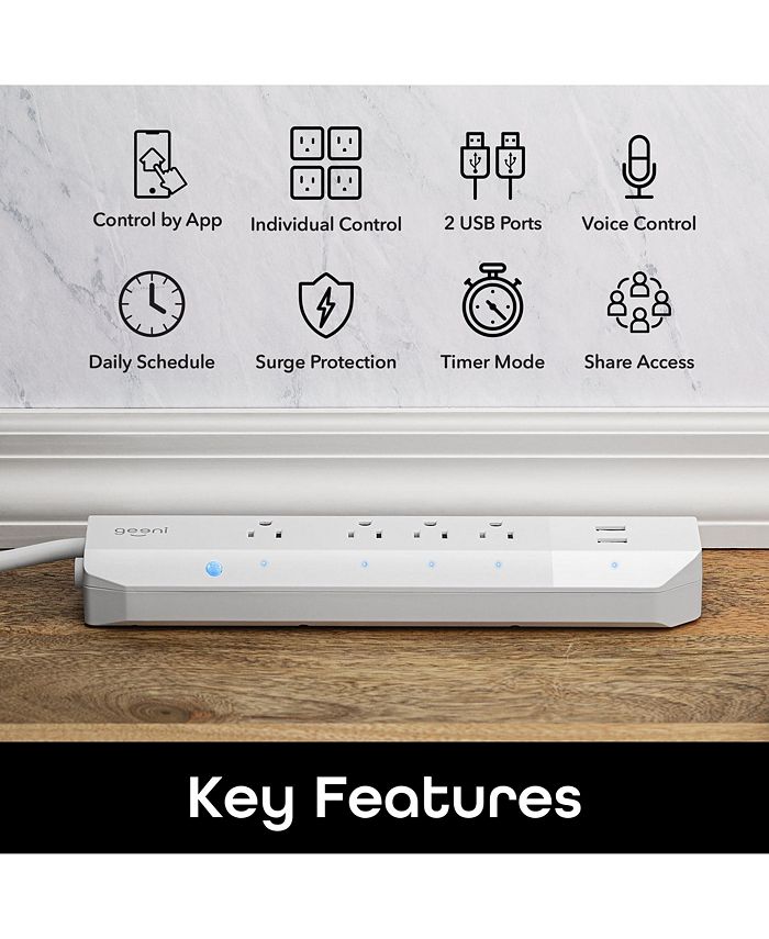 Geeni Surge 4-Outlet, 2 USB Smart Extension Cord, Surge Protector Cord ...