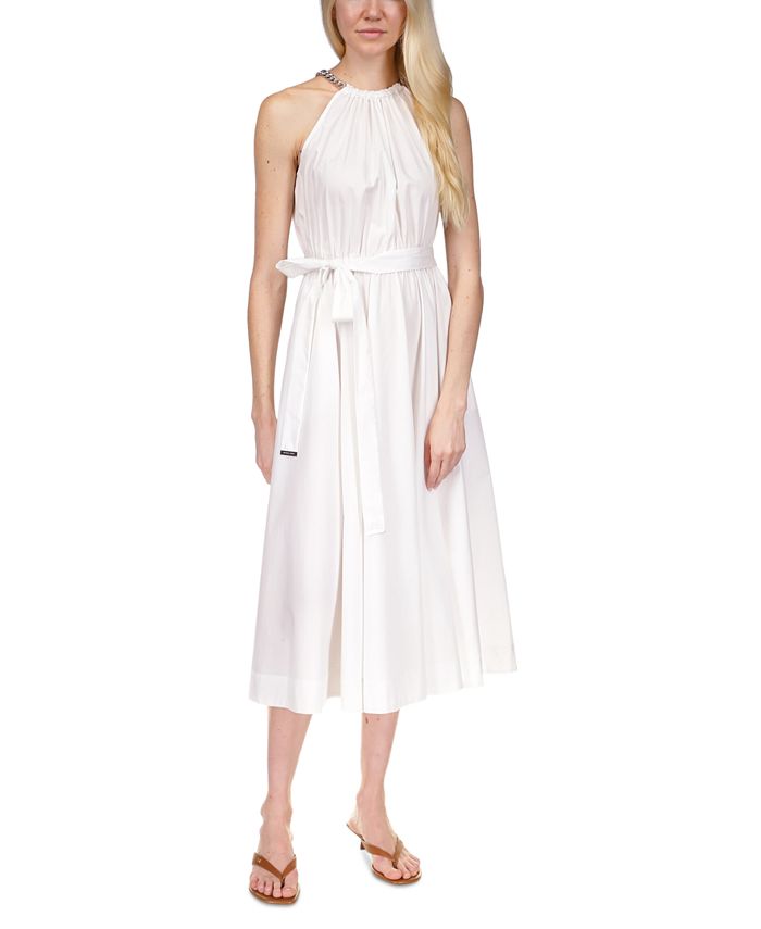 Michael Kors Women's Cotton Poplin Chain Halter Dress - Macy's