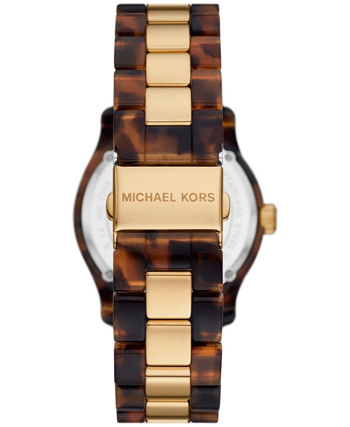Michael Kors Women's Runway Quartz Three-Hand Brown Acetate and Gold-Tone Stainless Steel Watch ...