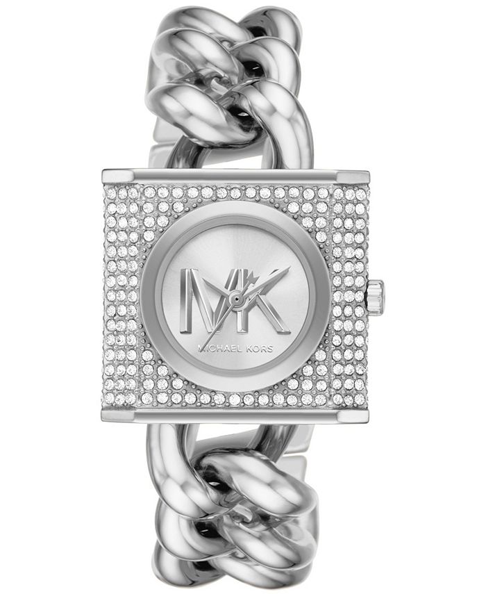 Michael Kors Women's MK Chain Lock Quartz Three-Hand Silver-Tone ...