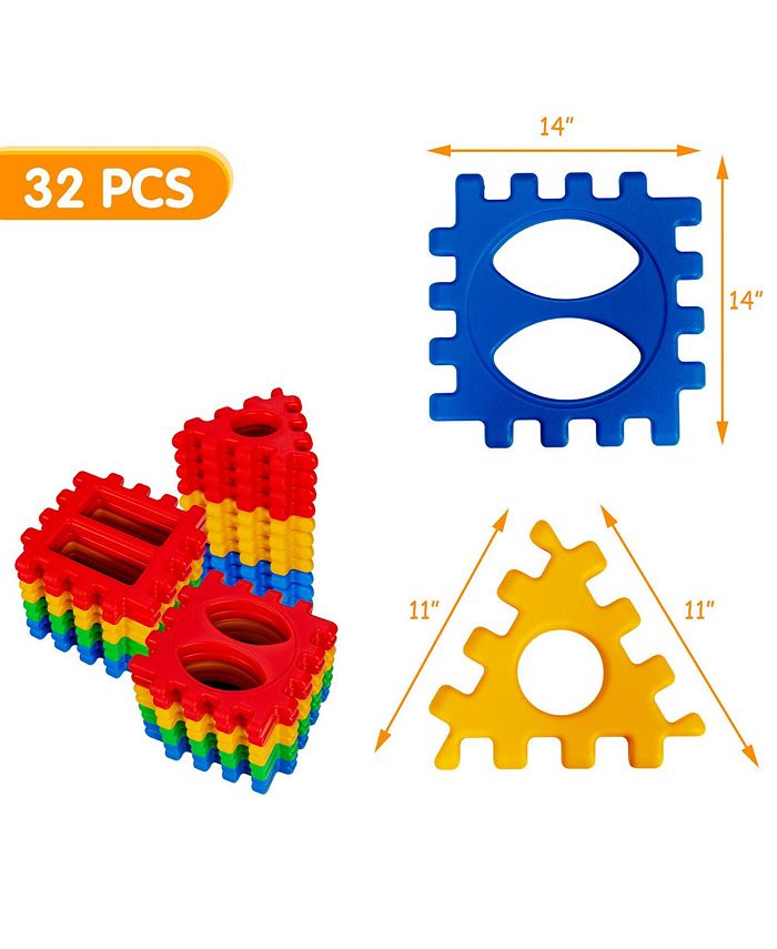 Costway 32 Pieces Big Waffle Block Set Kids Educational Stacking ...