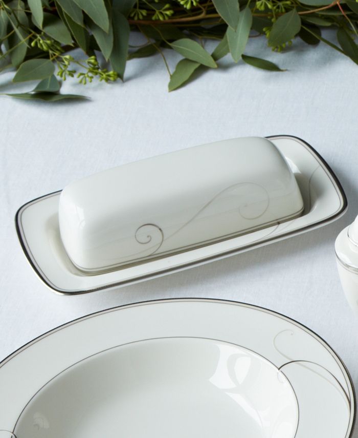 Noritake Dinnerware, Platinum Wave Covered Butter Dish - Macy's