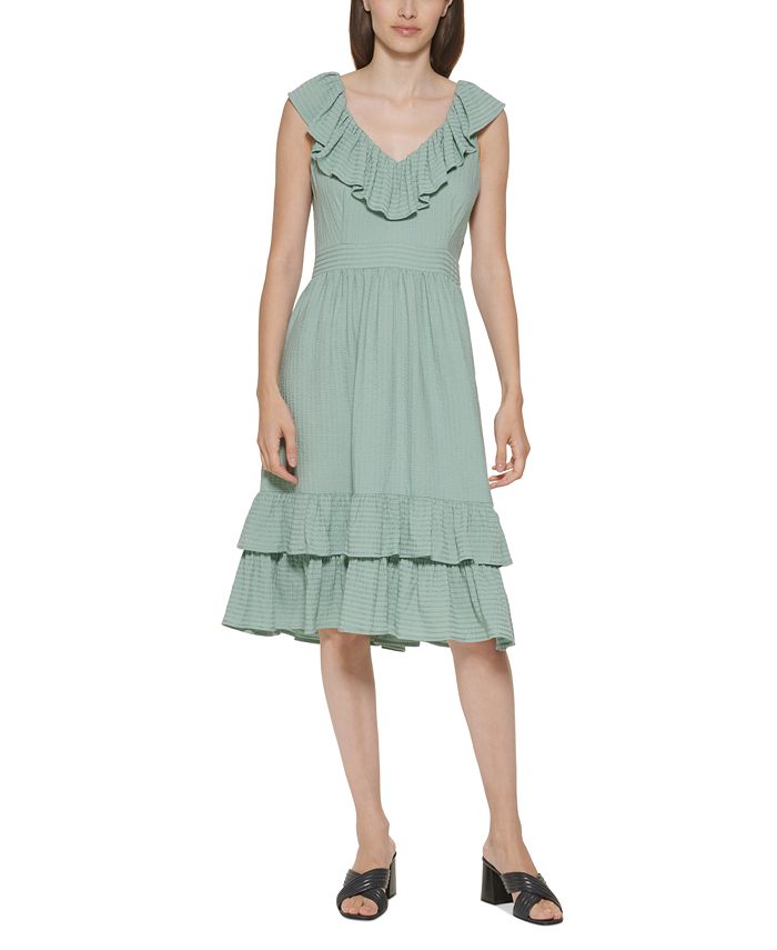 Calvin Klein Women's Ruffled V-Neck Midi Dress - Macy's